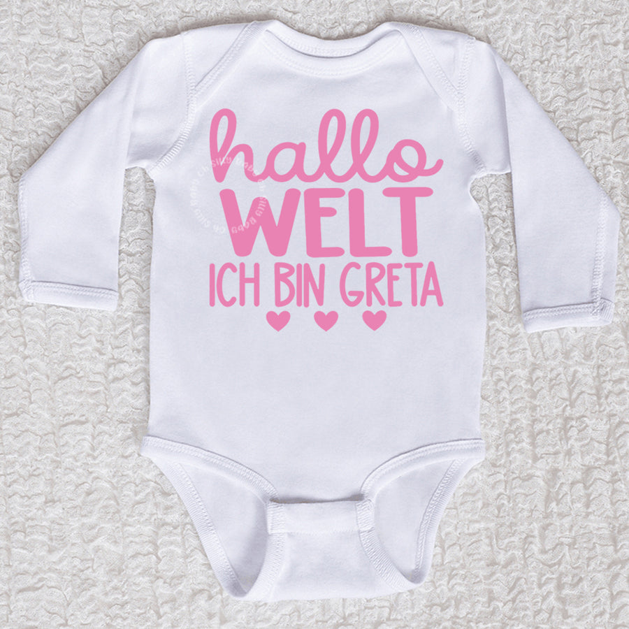 Hallo Welt German Girl Bodysuit | Personalized Hello World | Oh Silly Baby