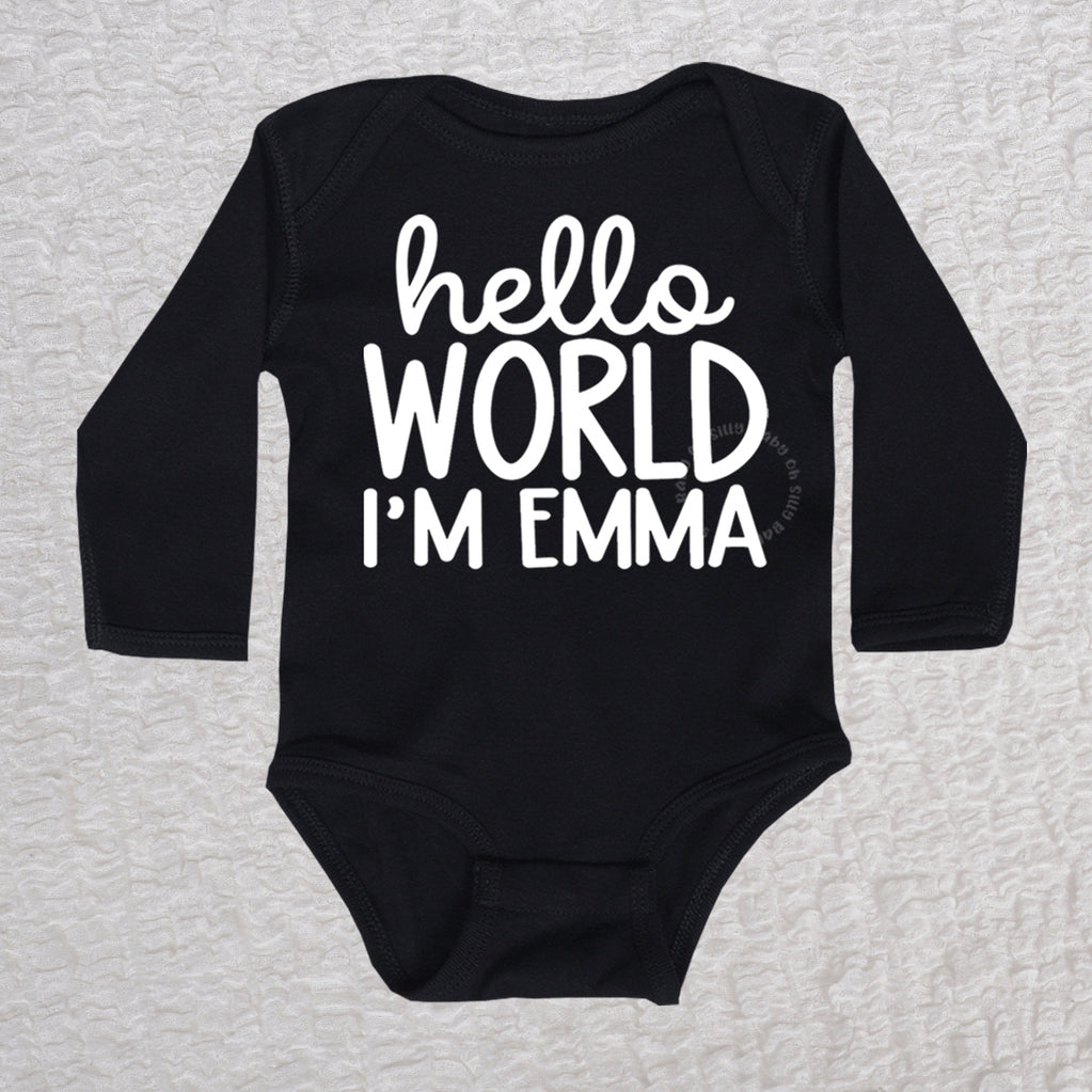 Personalized Hello World Baby Girl Bodysuit | Oh Silly Baby